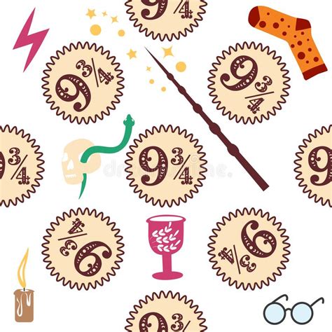 Witches School Of Magical Objects Seamless Pattern In Flat Style Stock