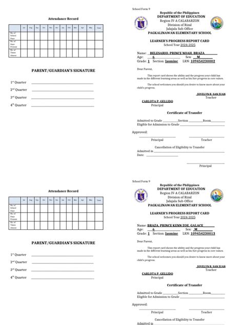 Sf 9 Es Learners Progress Report Card Front Pdf Written Communication Educational Institutions