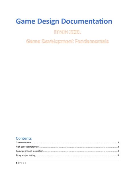 Game Design Documentation Game Design Documentation Itech 2 001 Game Development Fundamentals