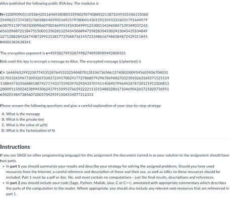 Solved Alice Published The Following Public RSA Key The Chegg