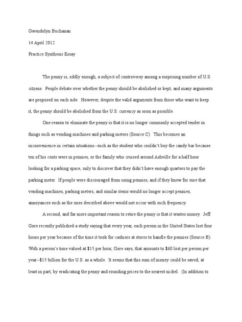 Example Synthesis Essay Pdf Penny United States Dollar