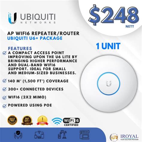 Ubiquiti U6 Ap Wifi6 1 Unit Repea﻿ter Router Ceiling Access Point Package With Installation