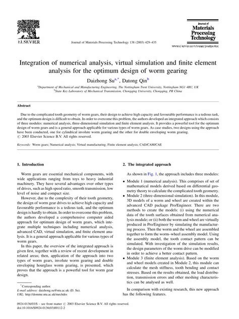 Pdf Integration Of Numerical Analysis Virtual Simulation And Finite Element Analysis For The