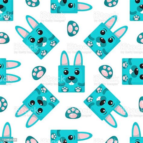 사각형 토끼 원활한 패턴 토끼의 얼굴이있는 벡터 배경입니다 포장 아기 직물을위한 템플릿 벡터 일러스트레이션 개체 그룹에 대한 스톡 벡터 아트 및 기타 이미지 Istock