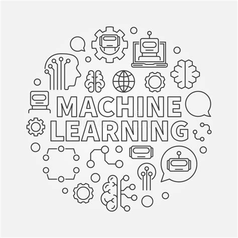 Machine Learning Vector Round Illustration In Thin Line Style Stock Vector Illustration Of