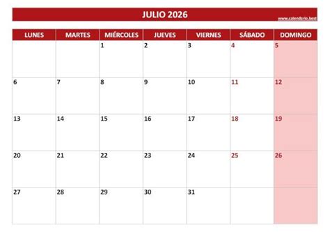 Calendario Junio Y Julio 2026 Para Imprimir Pdf Y 