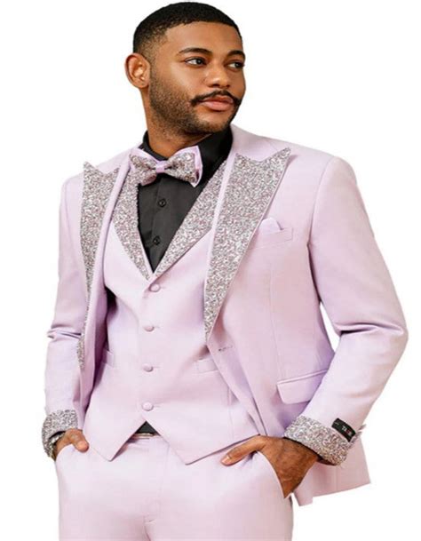 Lavender Prom Tuxedo Perfect Wedding Suit Vested Rhinestone Lapelled