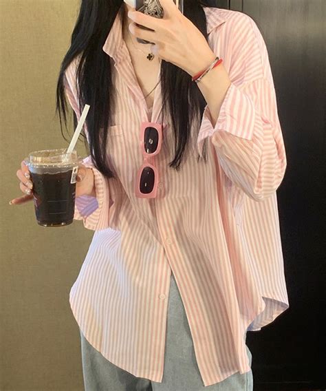 베이비나인 🚀당일배송🚀 핑크 블루 스트라이프 루즈핏 기본 셔츠