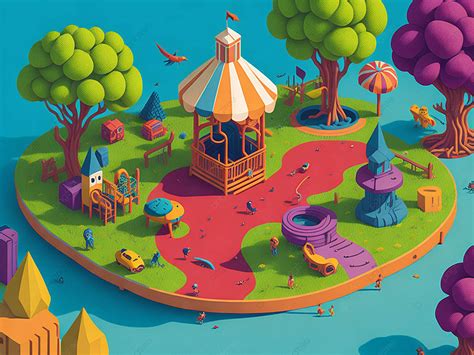 아름다운 놀이터 아이소메트릭 스타일 배경 운동장 아이소메트릭 3d 배경 일러스트 및 사진 무료 다운로드 Pngtree