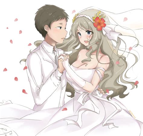 The Big Imageboard Tbib 1boy 1girl Blue Eyes Breasts Bridal Veil