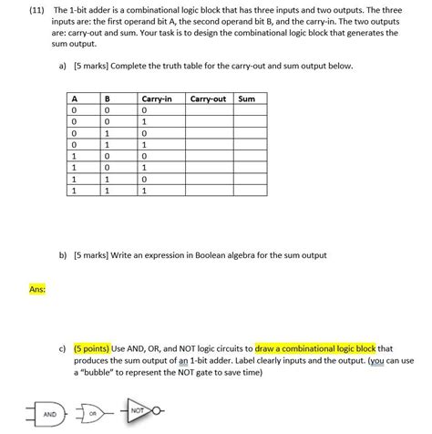 Solved 1 The 1 Bit Adder Is A Combinational Logic Block