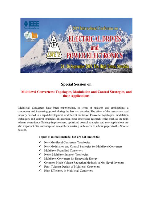 Pdf Call For Special Sessions Papers Multilevel Converters Topologies Modulation And