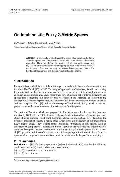 Pdf On Intuitionistic Fuzzy 2 Metric Spaces