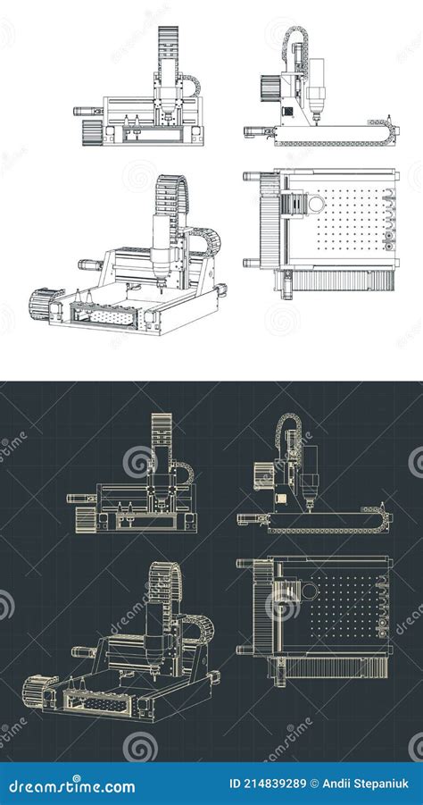 CNC Milling Machine Blueprints Stock Vector Illustration Of Plant Mechanic 214839289