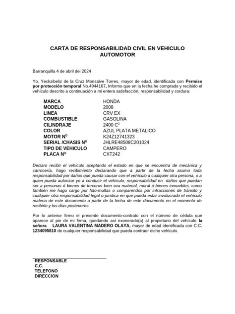 Carta De Responsabilidad Civil Pdf