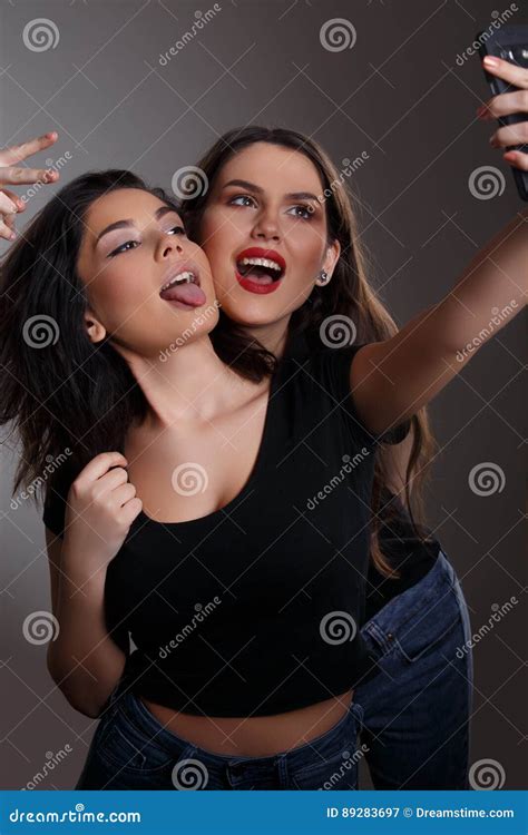 Teen Girls Taking Selfies Stock Image Image Of Funny 89283697