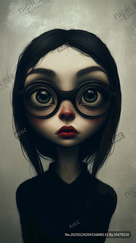 Ai创作图眼镜女孩插画 数字肖像插画 写实人物插画 原创厚涂 夸张人物插画 夸张风人物插画 戴眼镜女孩插画 原创女孩插画 厚涂手绘 3d卡通女孩 扭曲人像插画 欧美插画 大眼睛姑娘 高清女孩