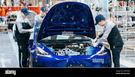 The Assembly Line Of Tesla Shanghai Gigafactory In Shanghai China On