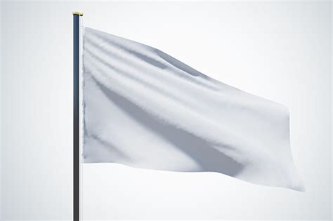 밝은 회색 배경에 고립 된 로고 또는 텍스트를위한 카피 스페이스로 바람에 흔들리는 빈 흰색 깃발 3d 렌더링 모의 0명에 대한