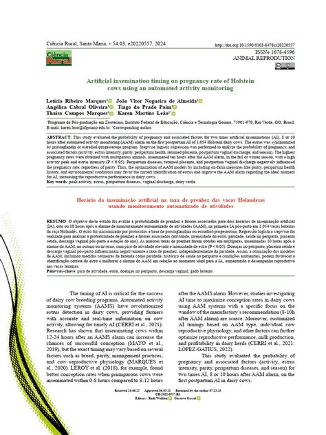 Artificial Insemination Timing On Pregnancy Rate Of Holstein Cows Using An Automated Activity