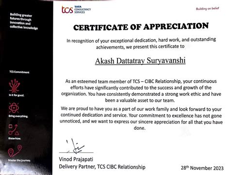 Akash Suryavanshi On Linkedin Tcs Appreciation Teamwork