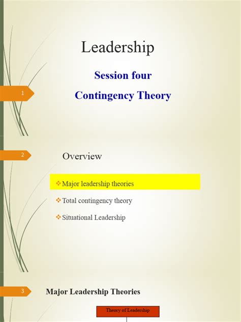 Session Four Contingency Theory Leadership Pdf Leadership