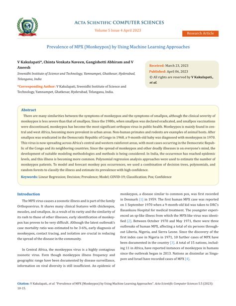 Pdf Prevalence Of Mpx Monkeypox By Using Machine Learning Approaches