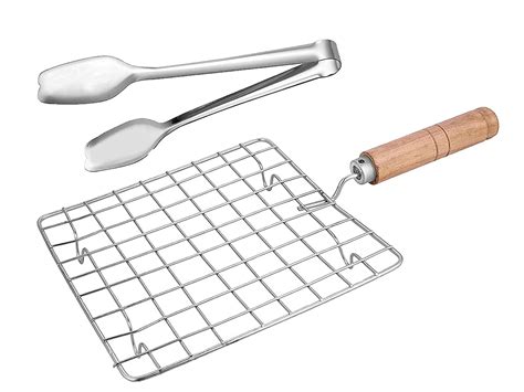 Wofier Barbeque Jali Roti Roast Grill Papad Roaster Chapati Toast Grill Wooden Handle Paneer