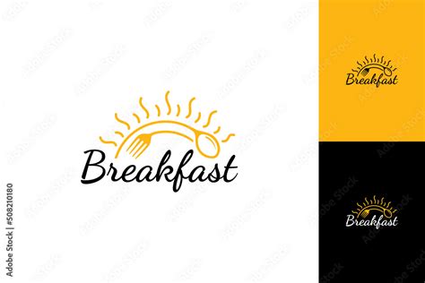 Breakfast Typography Logo With Spoon Fork And Sunrise Shape