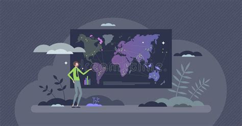 Data Visualization Or Information On Global Worldwide Map Tiny Person Concept Stock Vector