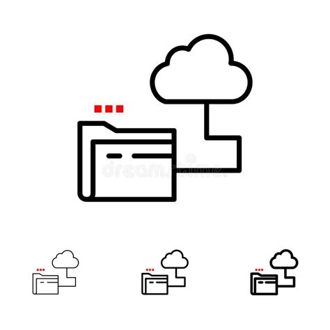 Cloud Folder Storage File Bold And Thin Black Line Icon Set Stock Vector Illustration Of