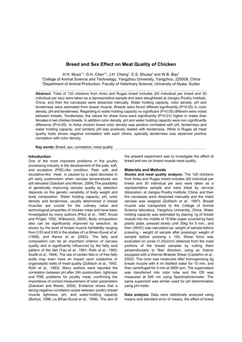Pdf Breed And Sex Effect On Meat Quality Of Chicken