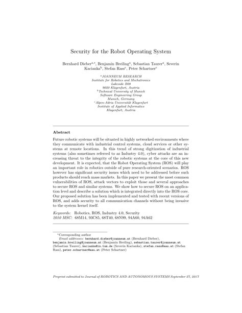 Pdf Security For The Robot Operating System