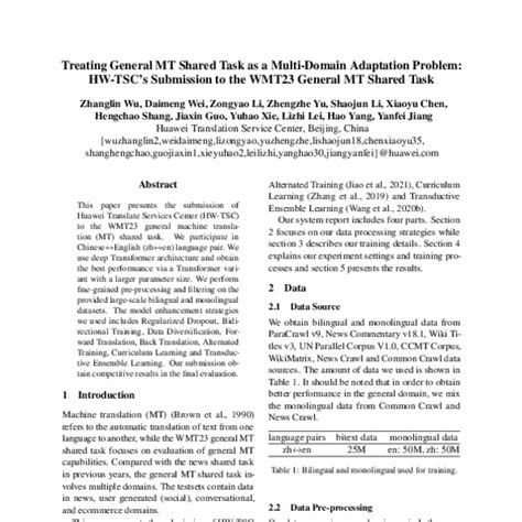 treating general mt shared task as a multi domain adaptation problem hw tsc s submission to the