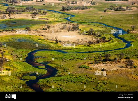 Okavango River In Wetlands Grasslands Aerial View Okavango Delta By