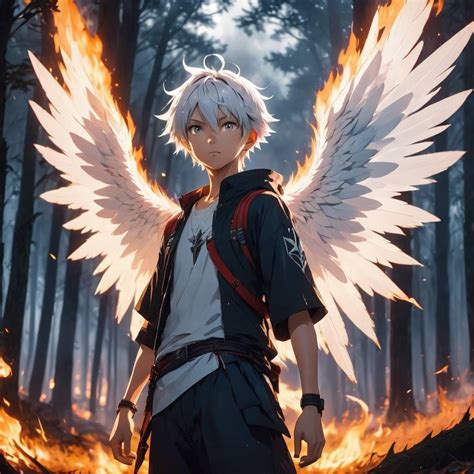 Anime Boy With White Burning Wings By Eduxon On Deviantart