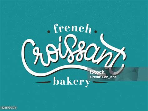 크루아상 의 벡터 일러스트 프렌치 베이커리 로고 간결한 손으로 파란색 배경에 글자 타이포그래피를 그린 프렌치 페이스트리 숍