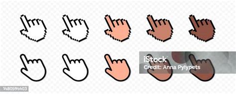 손 포인터 아이콘 세트 버튼을 클릭합니다 컴퓨터 커서 벡터 그래픽 평면 디자인 손 커서 큰 컬렉션 그래픽 사용자 인터페이스에 대한 스톡 벡터 아트 및 기타 이미지 Istock