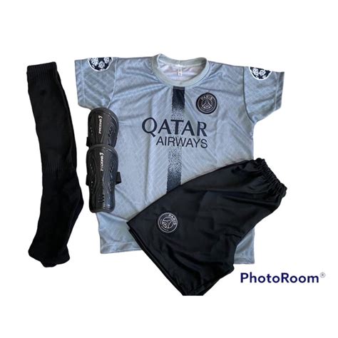 Kit Completo Psg Cinza Temporada 20222023 Conjunto Meião E Caneleira