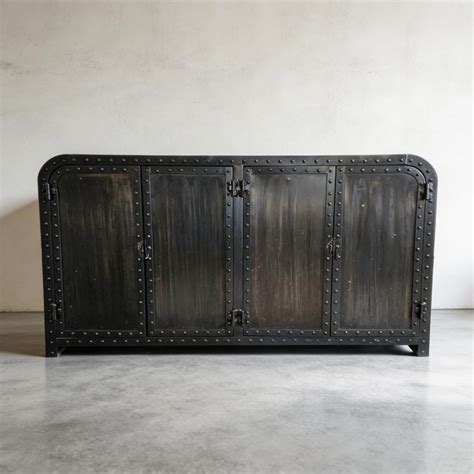 Late 20th Century Industrial Riveted Metal Sideboard Cabinet With