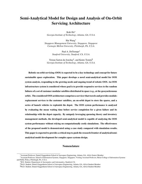 Pdf Semi Analytical Model For Design And Analysis Of On Orbit Servicing Architecture