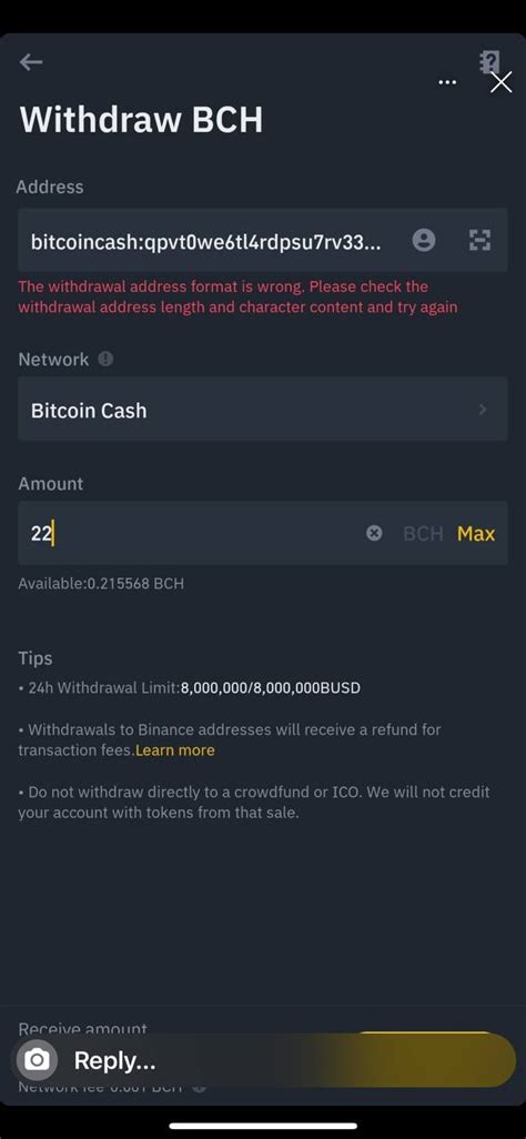 Time For Binance To Support Cash Address Format So People Can Easily