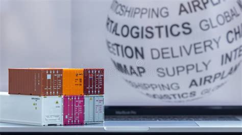 Cargo Container On Computer Laptop Container Cargo Freight Shipping Service And Freight