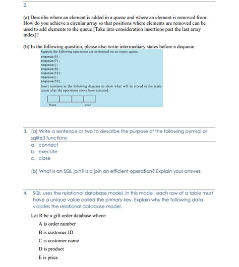 Solved 2 A Describe Where An Element Is Added In A Queue