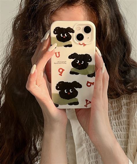 핑크리어카 귀여운 아이폰 블랙 퍼피 강아지 스마트톡 거치대 유니크 키치 실리콘 젤리 핸드폰 휴대폰 애플 폰 우정 생일 선물 선물 케이스 아이폰케이스 11 12 프로 13