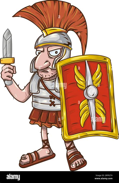 Cartoon Roman Centurion With Sword And Shield Vector Illustration Stock Vector Image And Art Alamy