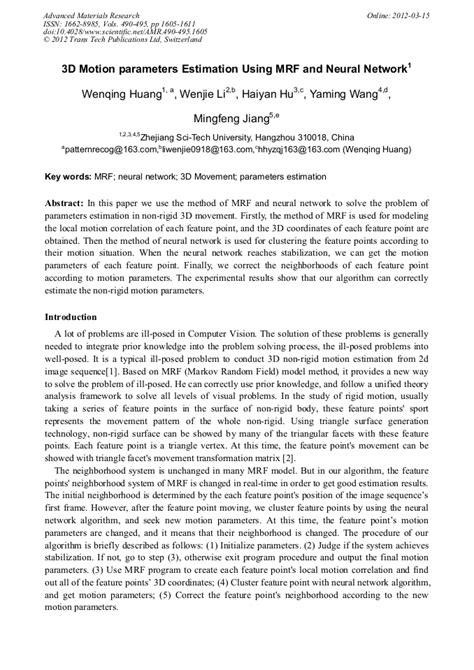 3d Motion Parameters Estimation Using Mrf And Neural Network