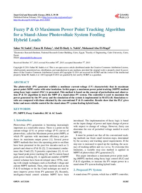 Pdf Fuzzy P And O Maximum Power Point Tracking Algorithm For A Stand