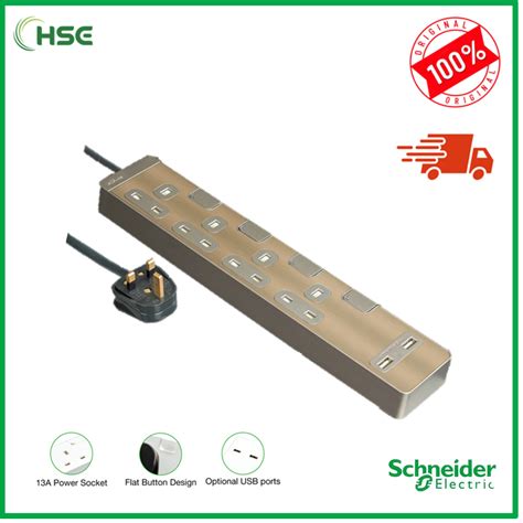 Schneider Electric Trailing Socket A Gang With USB Pin Meters Cable Length Hse