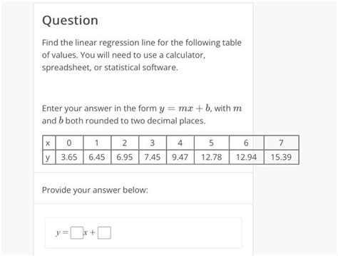 Solved Find The Linear Regression Line For The Following Chegg